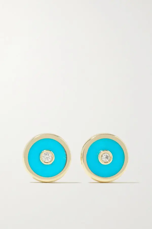 Retrouvai Compass Mini 14-karat Turquoise And Diamond Earrings
