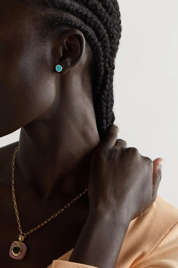 Retrouvai Compass Mini 14-karat Turquoise And Diamond Earrings