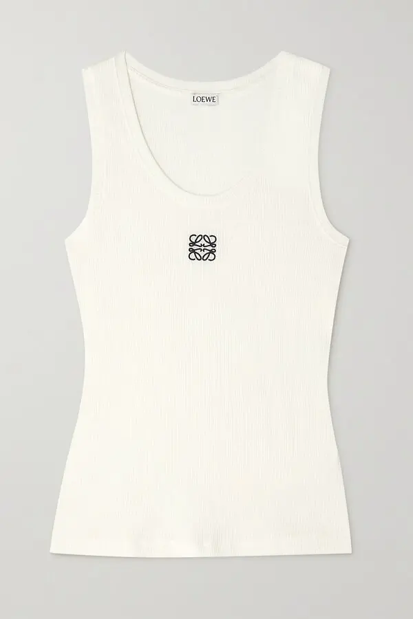 Loewe Embroidered Ribbed Cotton-blend Tank