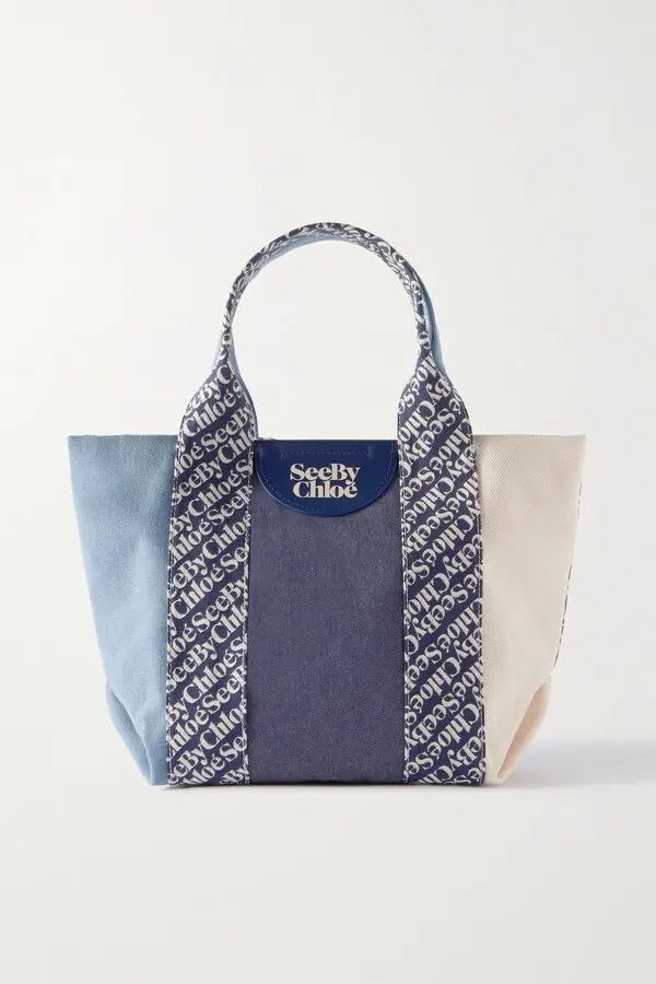 See By Chloé Laetizia Leather-trimmed Paneled Denim Tote