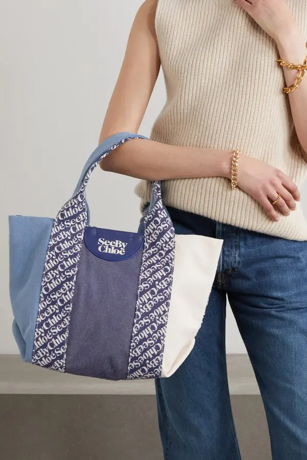 See By Chloé Laetizia Leather-trimmed Paneled Denim Tote