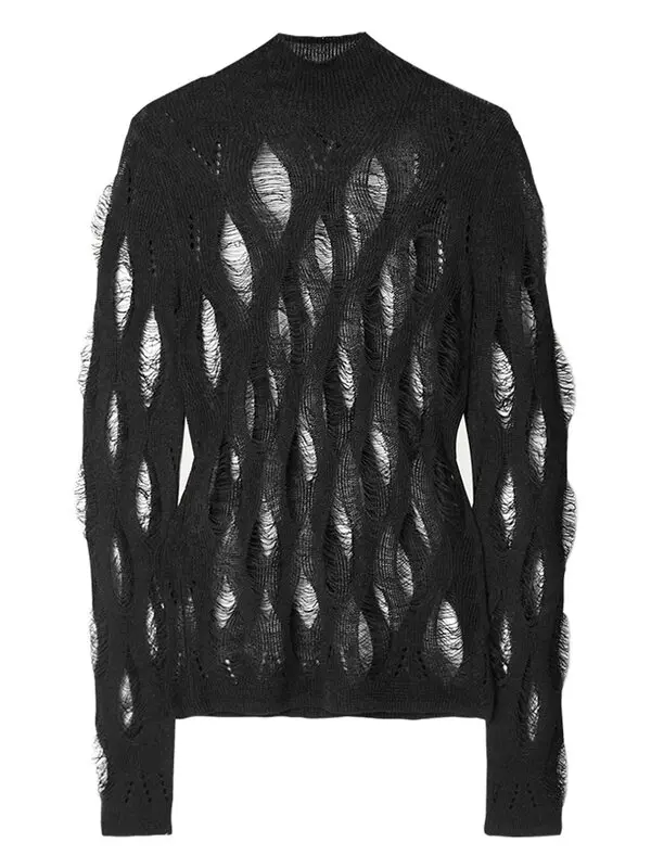DION LEE Distressed Open-knit Linen-blend Sweater