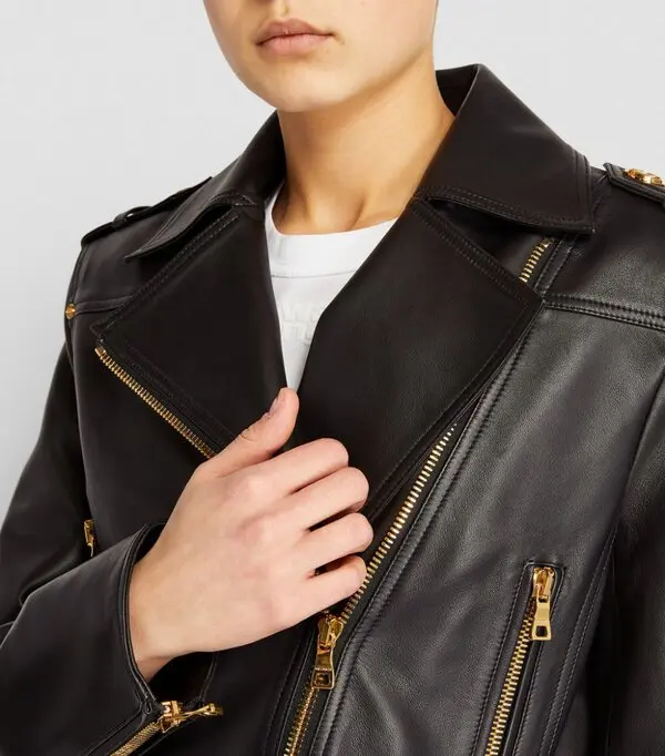 Balmain Cropped Leather Jacket - Black | Editorialist