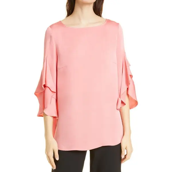 Misook Crêpe De Chine Ruffle Sleeve Top