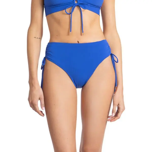 Robin Piccone Aubrey Ruched High Waist Bikini Bottoms - French Blue