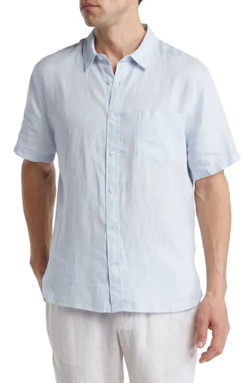 Vince Classic Fit Short Sleeve Linen Shirt - Glacier