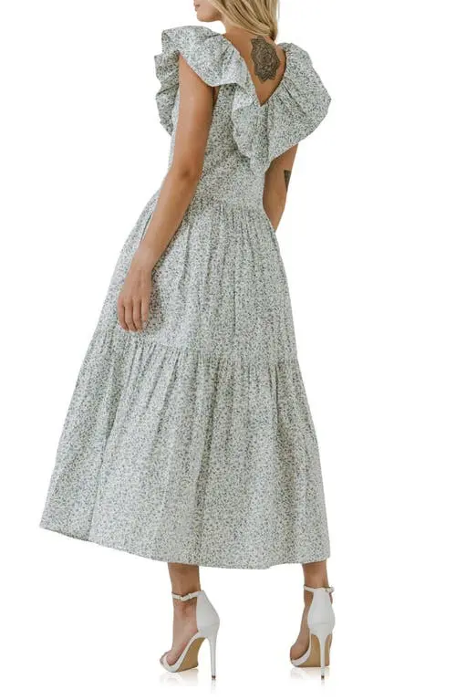 English Factory Floral Ruffle Tiered Midi Dress
