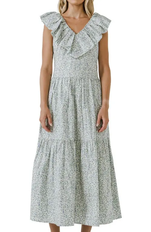 English Factory Floral Ruffle Tiered Midi Dress