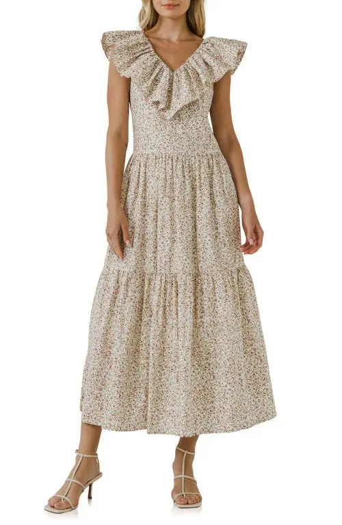 English Factory Floral Ruffle Tiered Midi Dress