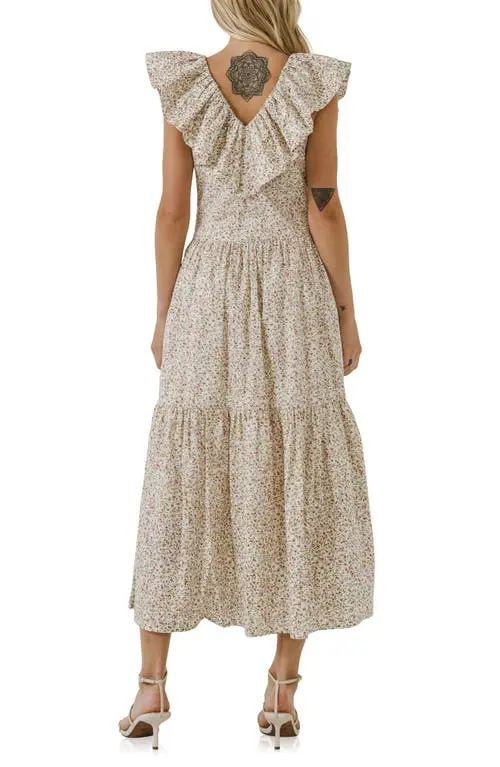 English Factory Floral Ruffle Tiered Midi Dress