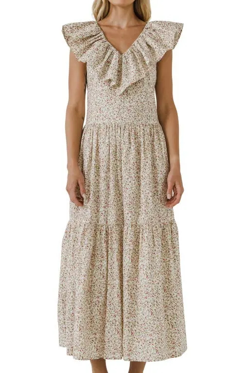 English Factory Floral Ruffle Tiered Midi Dress