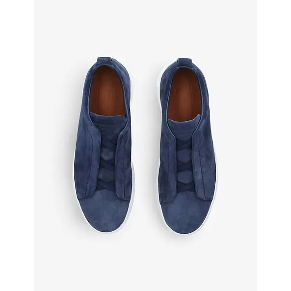 Zegna Triple Stitch Low-top Suede Trainers - Blue