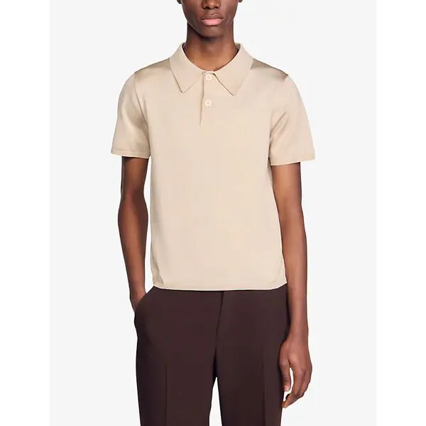 Sandro Slightly-shiny Stretch-woven Polo-shirt - Oats