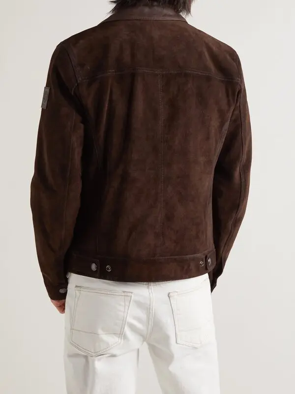 Belstaff Logo-appliquéd Leather-trimmed Suede Trucker Jacket
