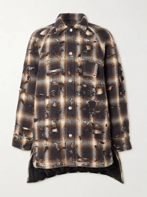 Givenchy Distressed Checked Quilted Cotton-flannel Shirt Jacket - Brown