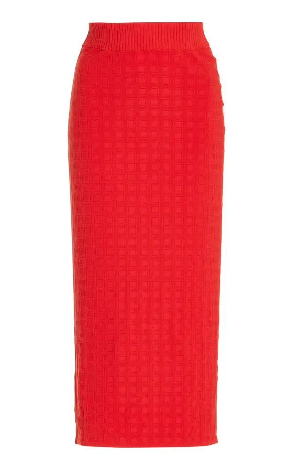 High Sport Lea Stretch-Cotton Knit Midi Skirt Red,Black