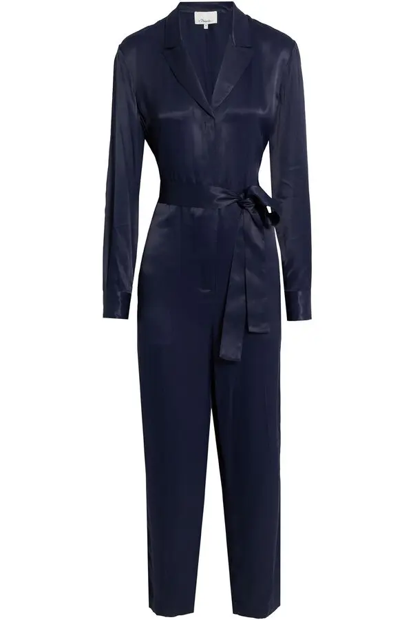 3.1 Phillip Lim Belted Satin Jumpsuit - Midnight Blue
