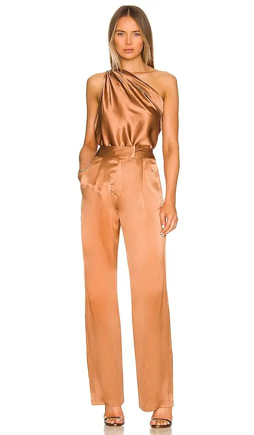 THE SEI One Shoulder Cowl Top In Cognac