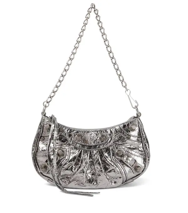Balenciaga Le Cagole Mini Leather Shoulder Bag - Silver