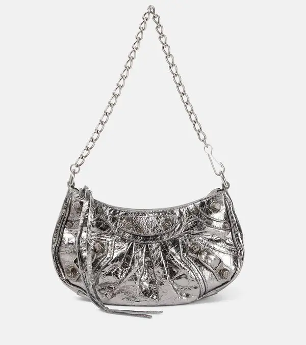 Balenciaga Le Cagole Mini Leather Shoulder Bag - Silver