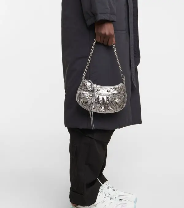 Balenciaga Le Cagole Mini Leather Shoulder Bag - Silver
