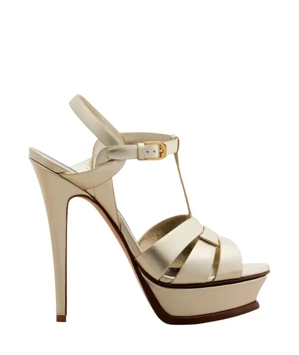 Saint Laurent Tribute 135 Leather Platform Sandals - Gold