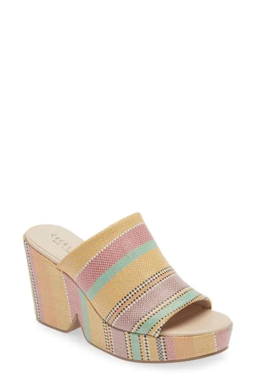 CECILIA NEW YORK Wedge Slide Sandal - Beige Multi Raffia