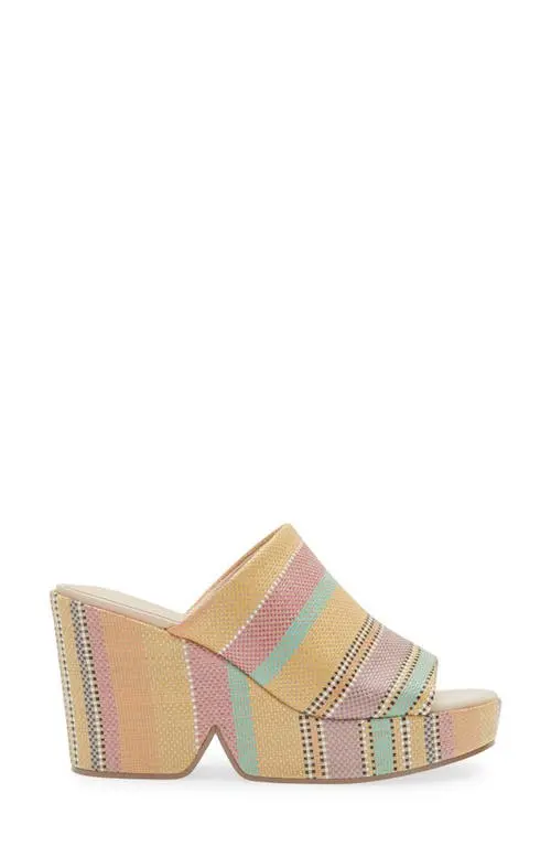 CECILIA NEW YORK Wedge Slide Sandal - Beige Multi Raffia
