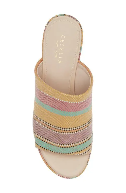 CECILIA NEW YORK Wedge Slide Sandal - Beige Multi Raffia
