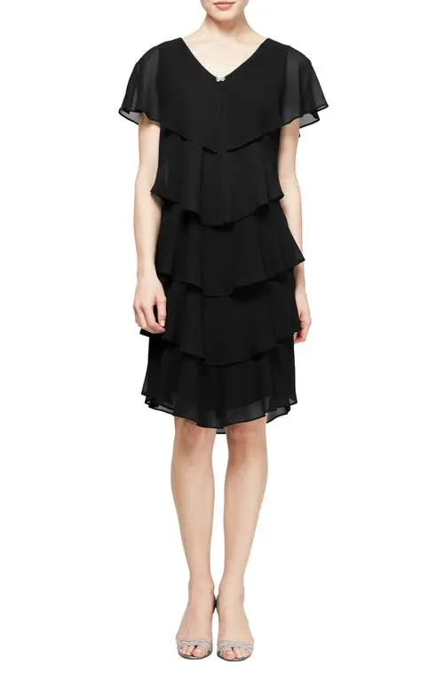 SLNY Georgette Tiered Dress - Black