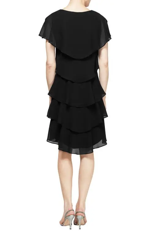 slny dresses Sl Fashions Plus Size Flutter-Sleeve Side-Ruched Glitter Gown - Black Short Printed Bodre Tier Dress with Embellished V SLNY Womens Chiffon Sleeveless Cocktail