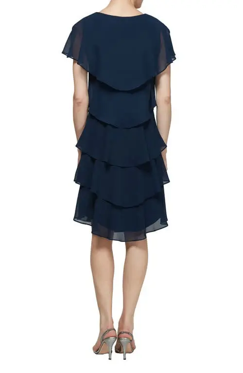 SL FASHIONS Georgette Tiered Dress - Navy