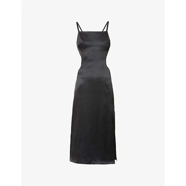 white christmas dresses Black Satin One-Shoulder Cut-Out Midi Dress – trinarosh main image 1