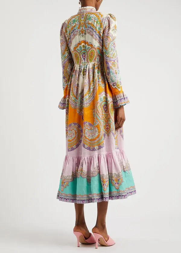 Zimmermann Lola Paisley-Print Linen Midi Dress - Multicoloured |  Editorialist