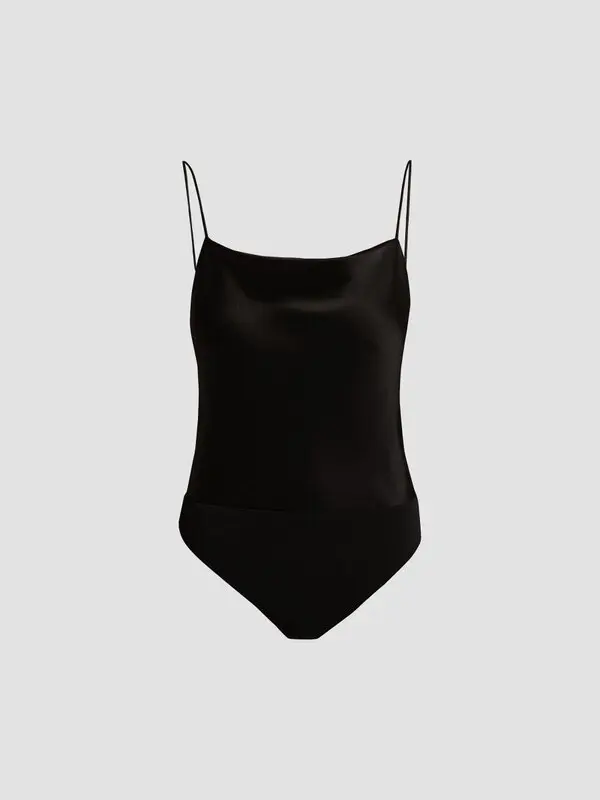 Alice + Olivia Harmon Satin Bodysuit - Black