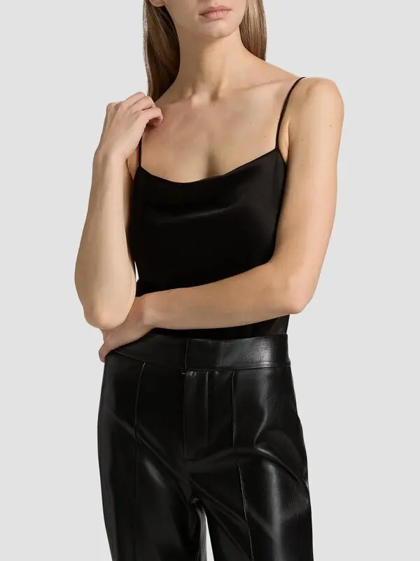 Alice + Olivia Harmon Satin Bodysuit - Black