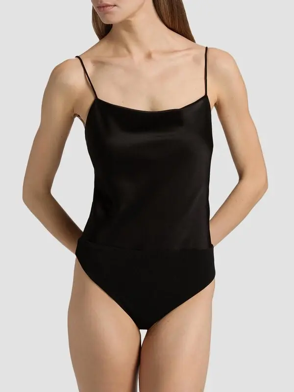 Alice + Olivia Harmon Satin Bodysuit - Black