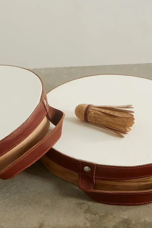 Brunello Cucinelli Walnut Wood, Leather And Cork Tamburello Set