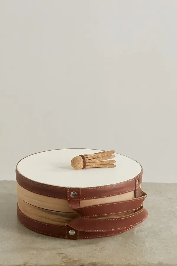 Brunello Cucinelli Walnut Wood, Leather And Cork Tamburello Set