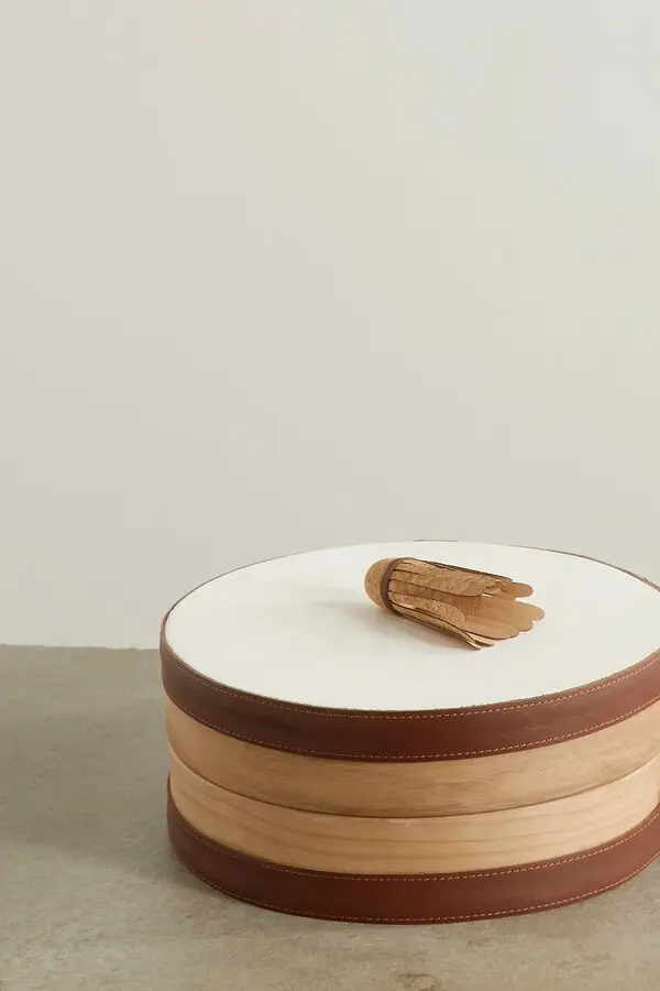 Brunello Cucinelli Walnut Wood, Leather And Cork Tamburello Set