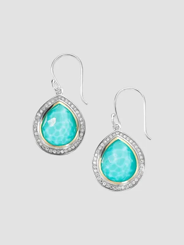 Ippolita 2t Rock Candy Teardrop 18k Gold, Sterling Turquoise & Diamond Earrings - Silver