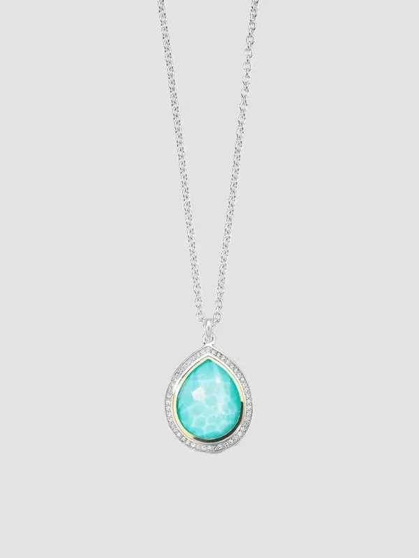 Ippolita 2t Rock Candy Teardrop 18k Gold, Sterling Turquoise & Diamond Small Pendant Necklace - Silver