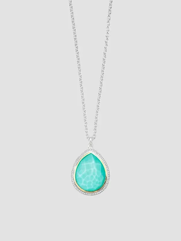 Ippolita 2t Rock Candy Teardrop 18k Gold, Sterling Turquoise & Diamond Large Pendant Necklace - Silver