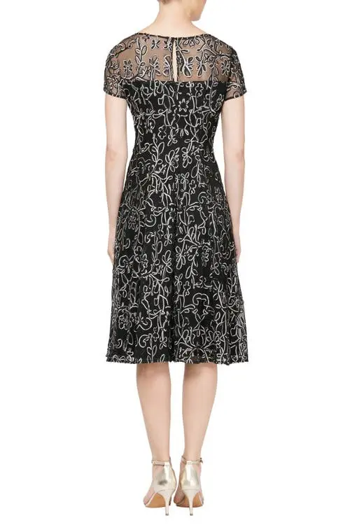SL FASHIONS Sheer Yoke Soutache Midi Dress