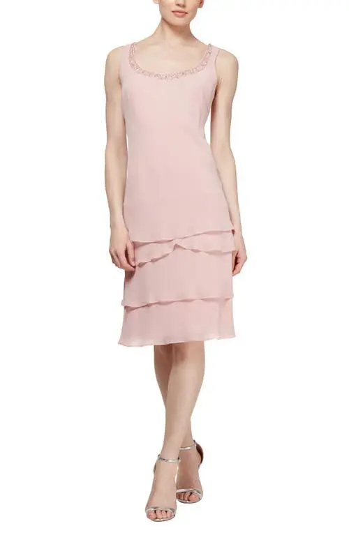 SL FASHIONS Slny Tiered Chiffon Cocktail Dress With Jacket