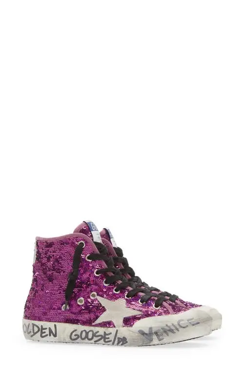 Golden Goose Francy Penstar Sequin High-Top Sneakers Purple