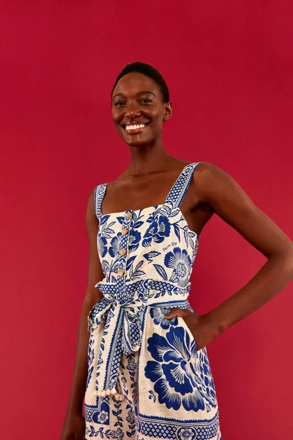 Farm Rio Sleeveless Romper - Blue Pineapple Garden | Editorialist