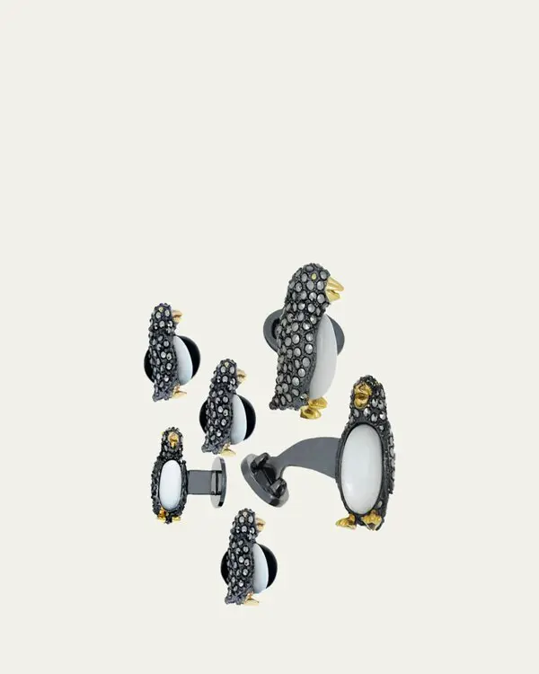 JAN LESLIE Marcasite Penguin Cuff Links Studs Set - One-color