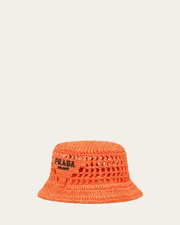 Prada Logo Raffia Bucket Hat - Arancio