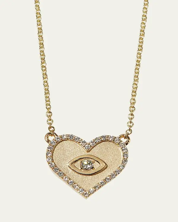 SYDNEY EVAN Heart Necklace With Diamond Marquise Eye - Gold